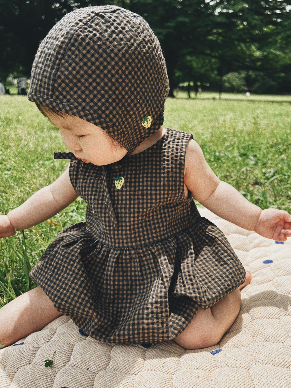 GINGHAM CHECK PUMPKIN ROMPER – melted butter
